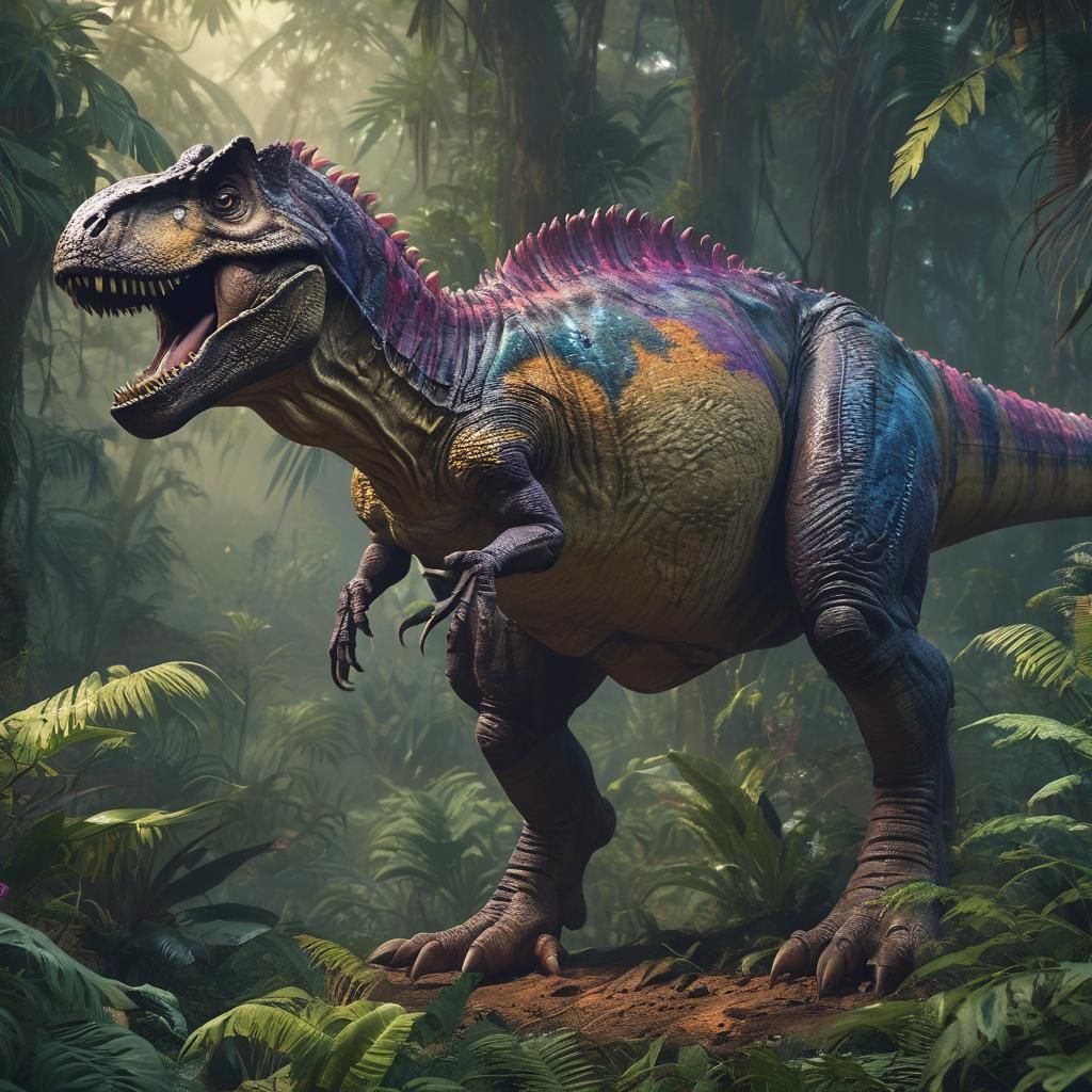 Hyperrealistic T-Rex Concept Art in Lush Jungle - AI Art