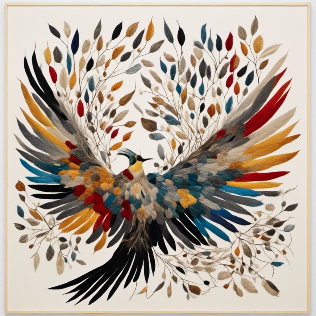 Embroidered colorful Bird Photogram by Mann Ray, Feathers, Reaching ...