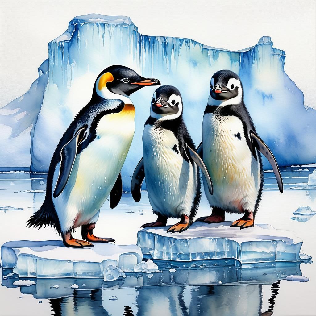 Water coloured Penguins - AI Generated Artwork - NightCafe Creator