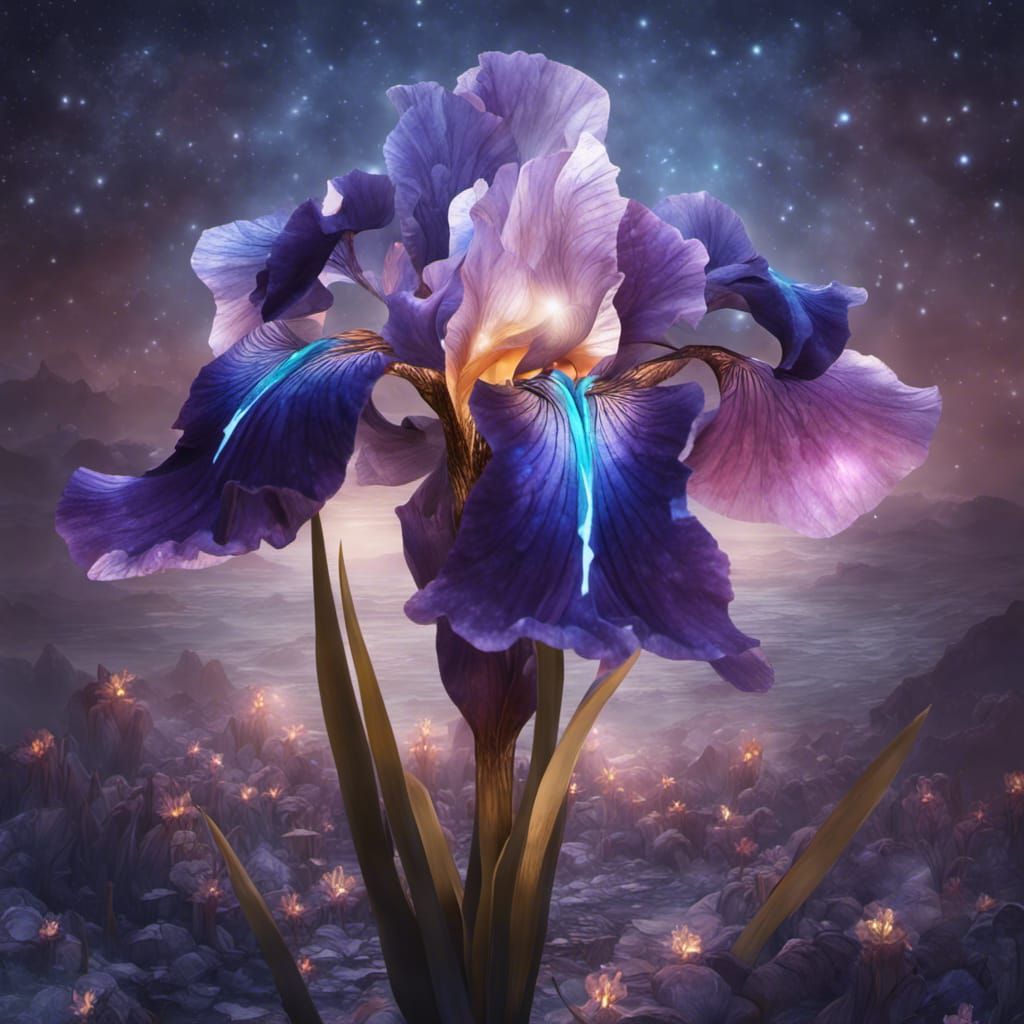 Large beautiful fantasy iris flower. - AI Generated Artwork - NightCafe Creator