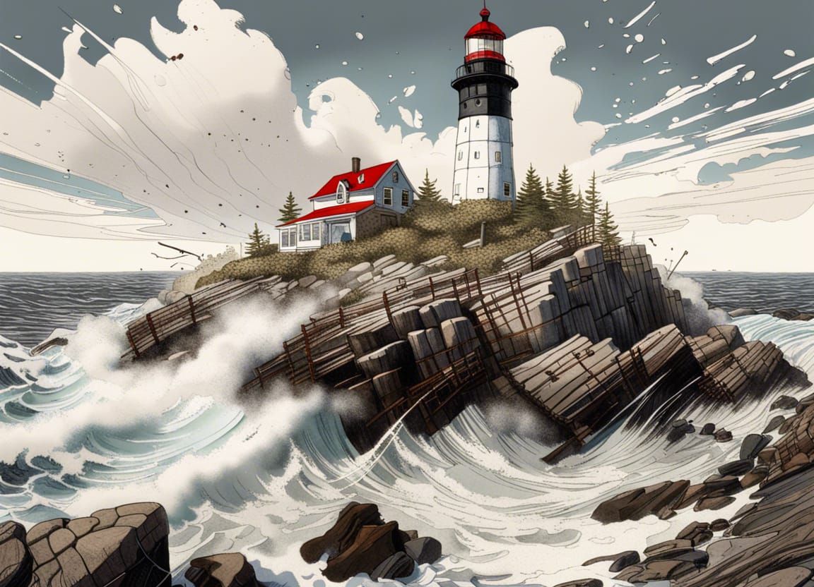 The Rocky Shore of Maine, realistic, VRay, ray tracing, hyperdetailed ...