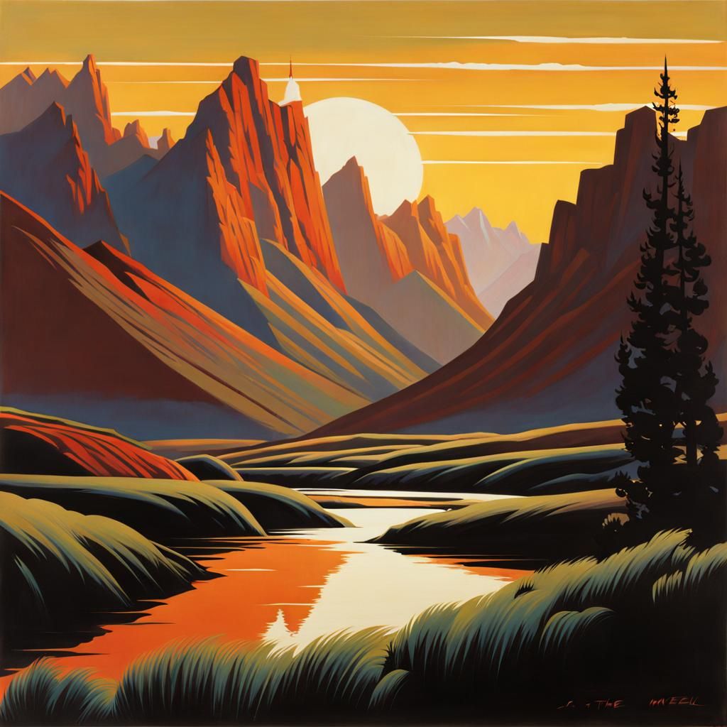 "In The Distance" in the style of Ed Mell - AI Generated Artwork ...