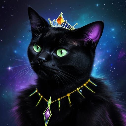 Regal Alien Feline in a Galactic Tiara - AI Art