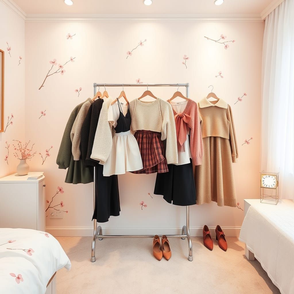 Feminine Bedroom background clothing rack