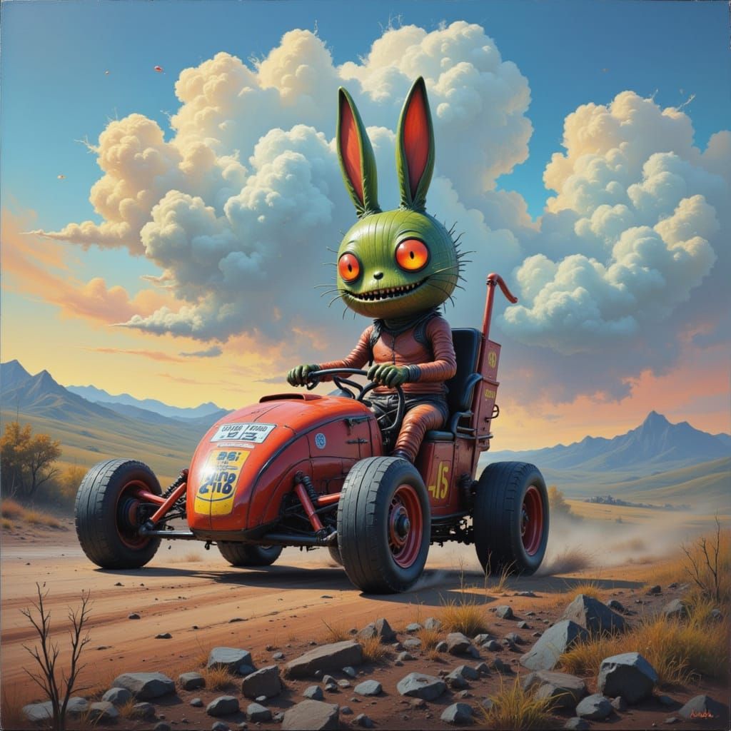 Racing Bunnies in a Chalk Oil Painting Style NASCA... - AI Art