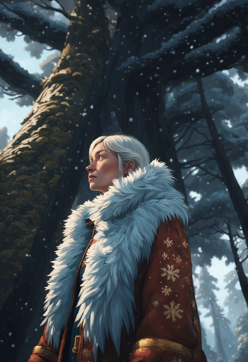 Snow time of loneliness under the frosty tree