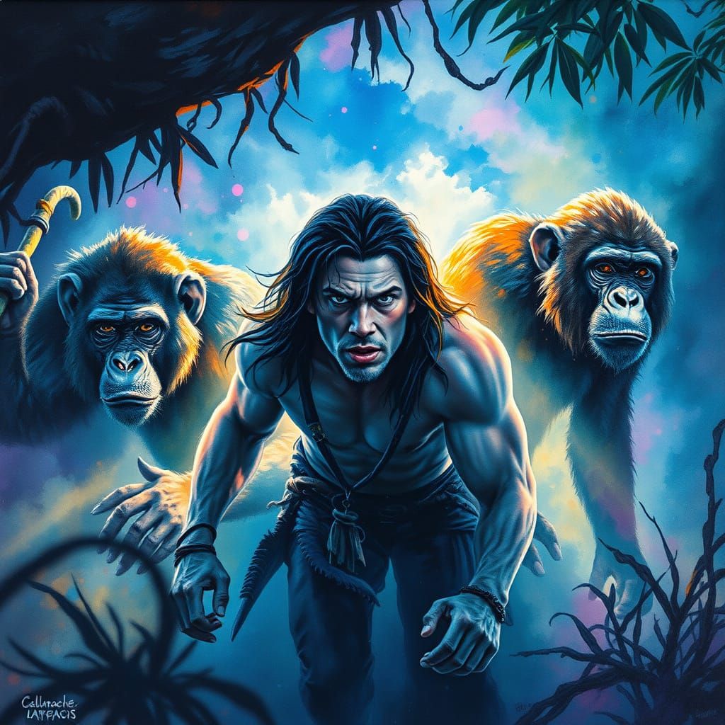 fierce Tarzan - Epic Tarzan Emerges from Shadows in Vibrant ...
