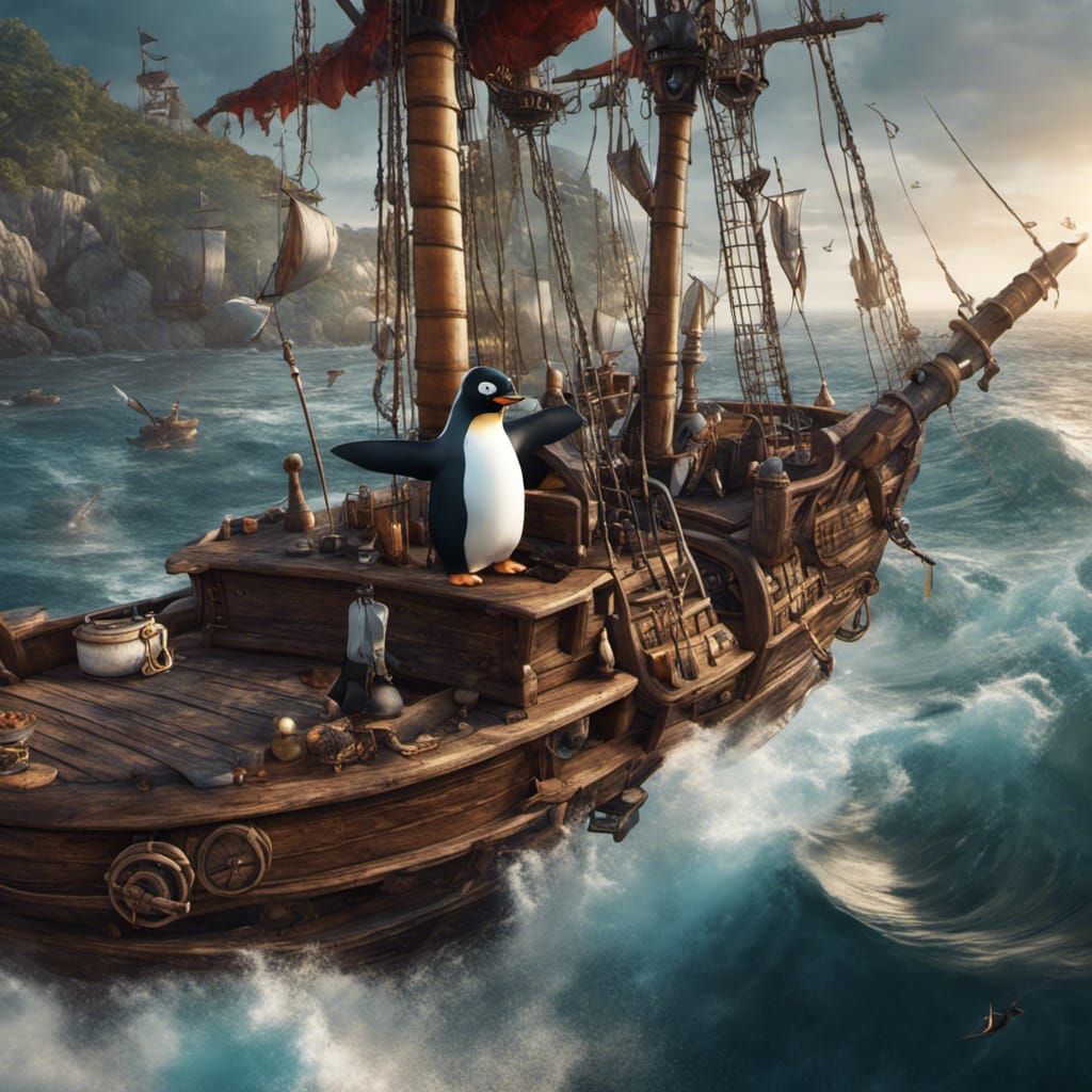 penguin, sailing on a ship - AI Generated Artwork - NightCafe Creator