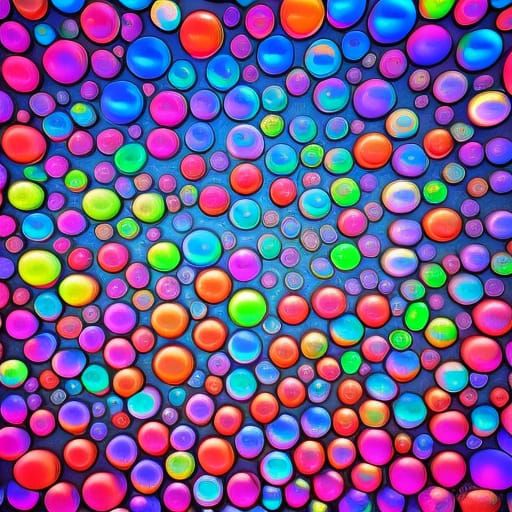 hundreds of multi-colored bubbles of different shapes and sizes filling ...