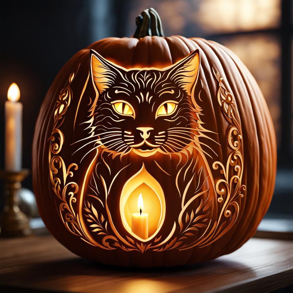Illuminating Cat Pumpkin - AI Generated Artwork - NightCafe Creator