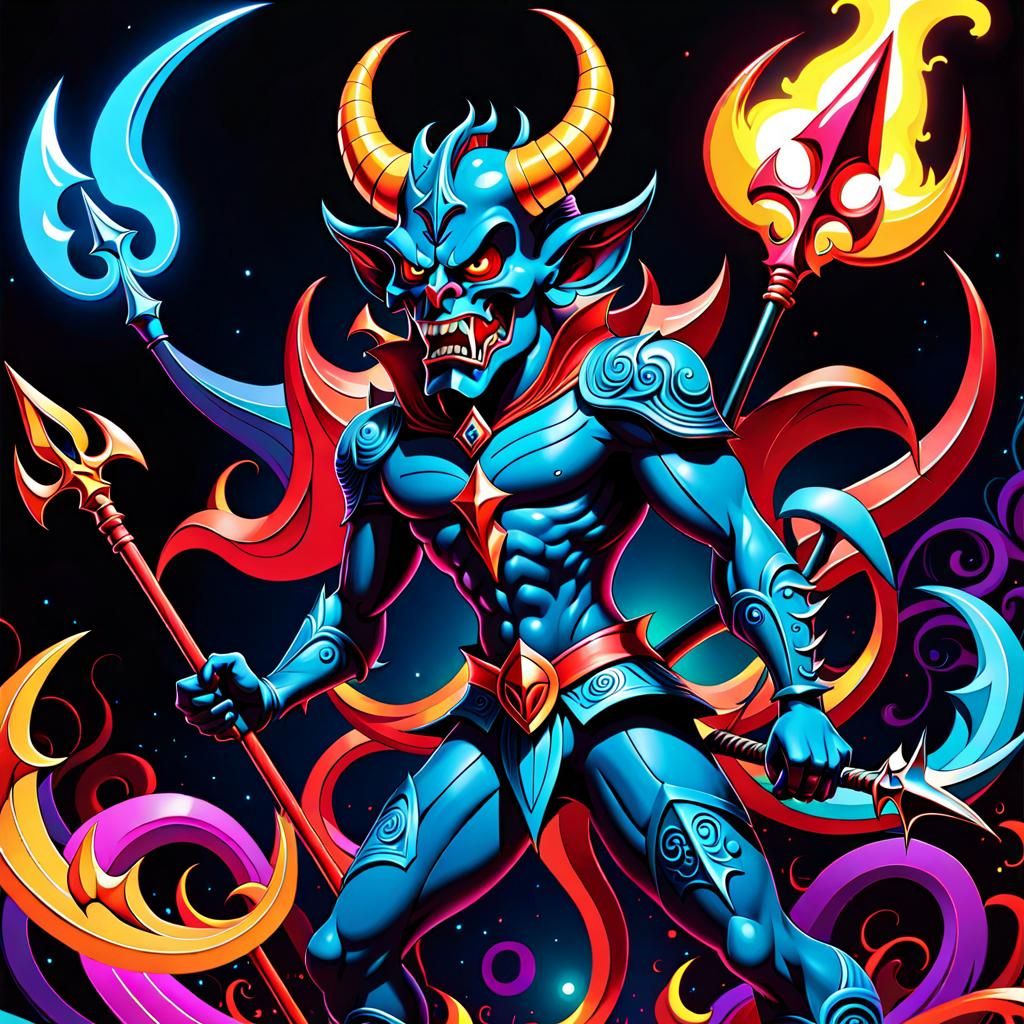 A Cartoon Devil With a Trident dancing with others Demons in the Hell ...