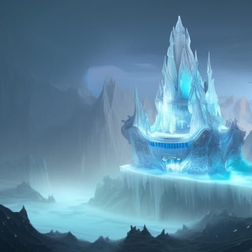 Ice castle floating on a blue piece of earth - AI Generated Artwork ...