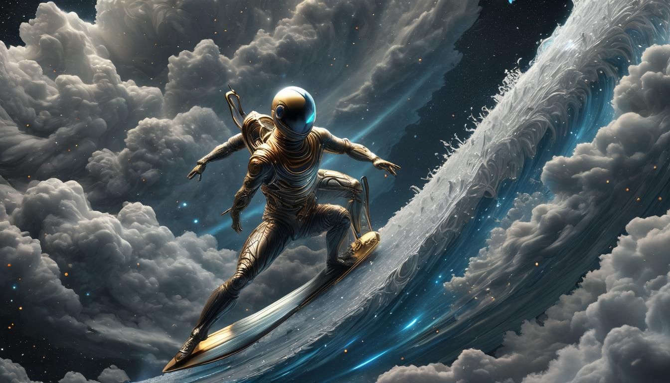 Kawaii Quantum Surfer in Cosmic Bliss - AI Art