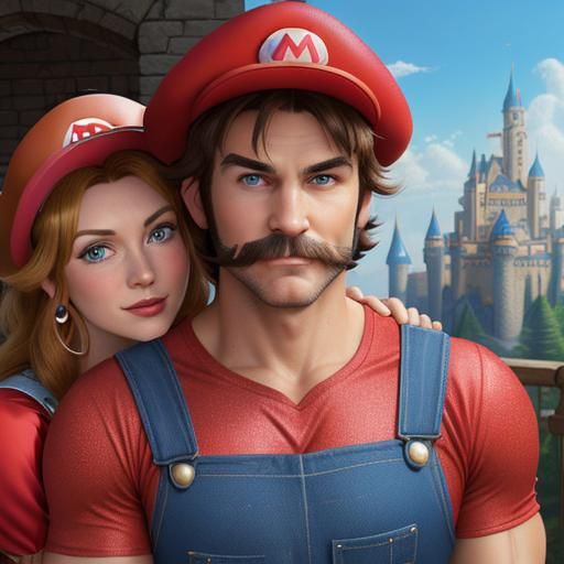 Portrait of mario muscular man brown hair blue eyes wearing a red shirt ...