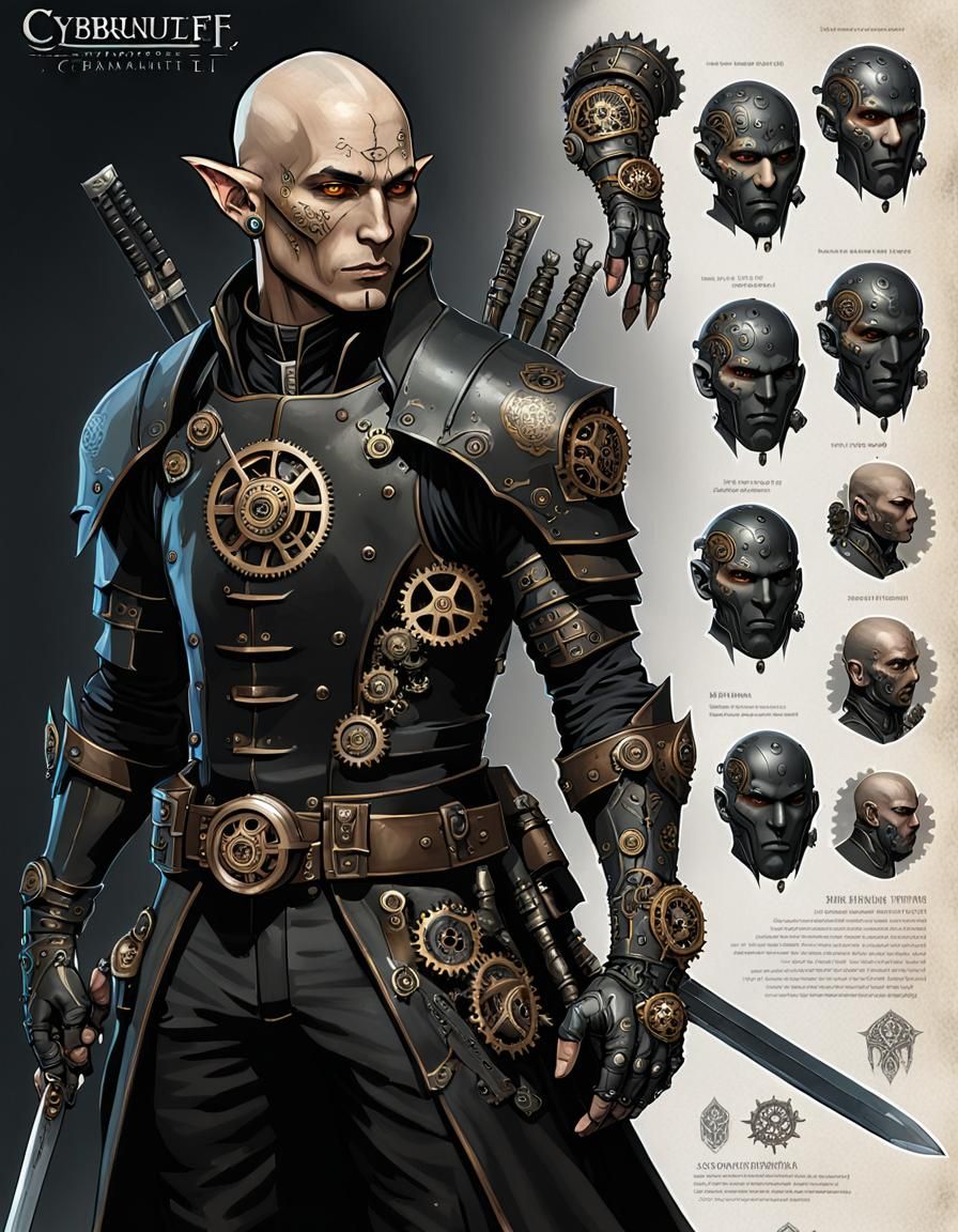 Hyperdetailed realistic D&D 5E character sheet and concept art of a ...