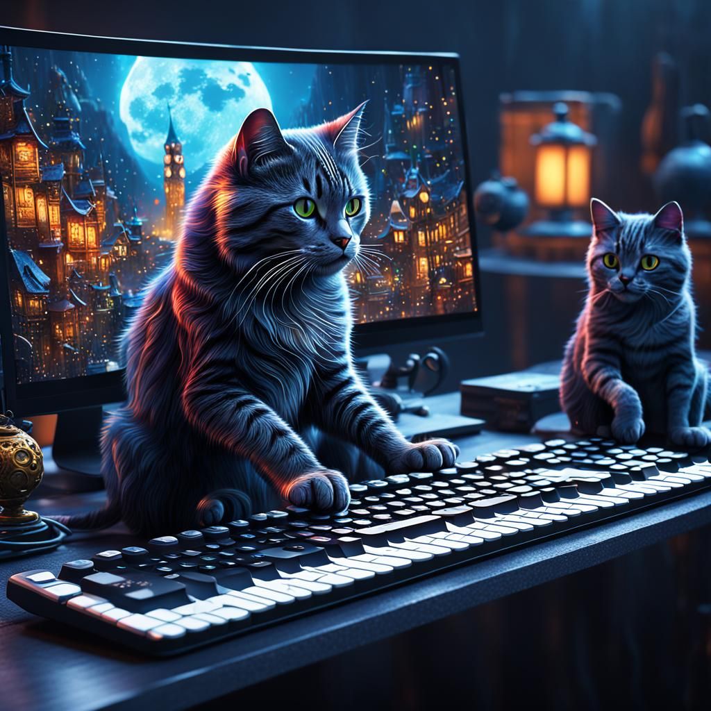 cats sitting on a computer keyboard - AI Generated Artwork - NightCafe ...