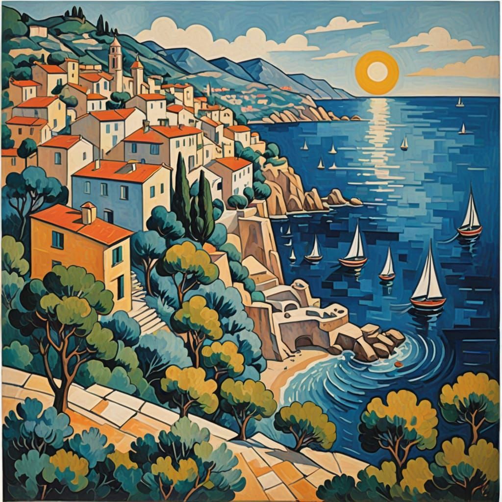 Landscape - Cubist Masterpiece of the French Riviera in Vibr...