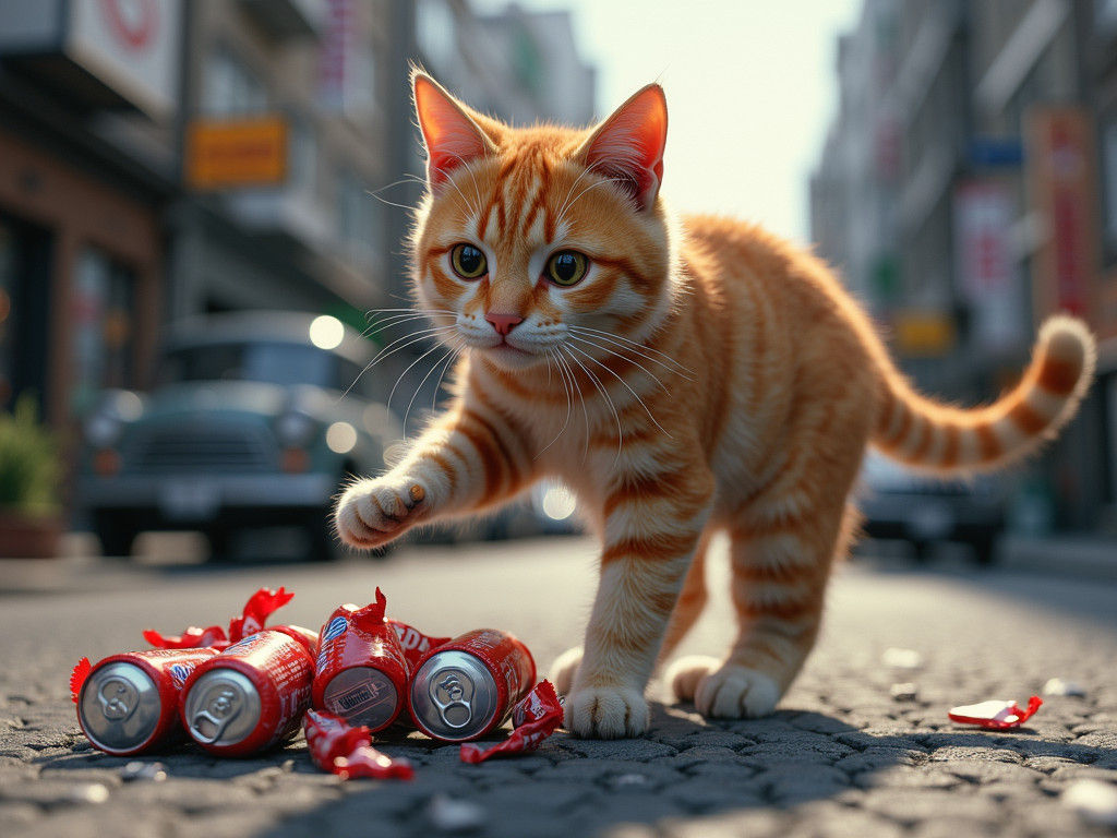An Anthropomorphic Cat Dropping Candy Wrappers and... - AI Art