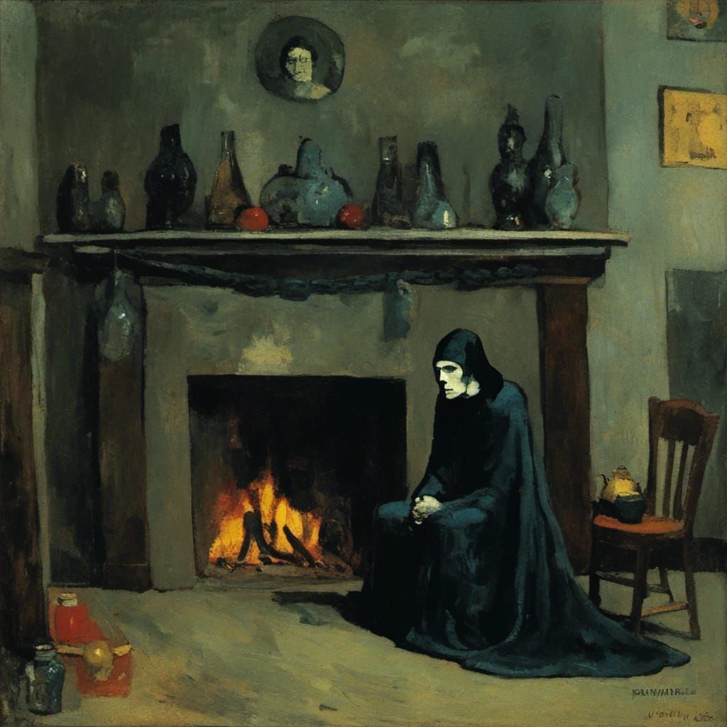 A man sitting by a fireplace - AI Generated Artwork - NightCafe Creator