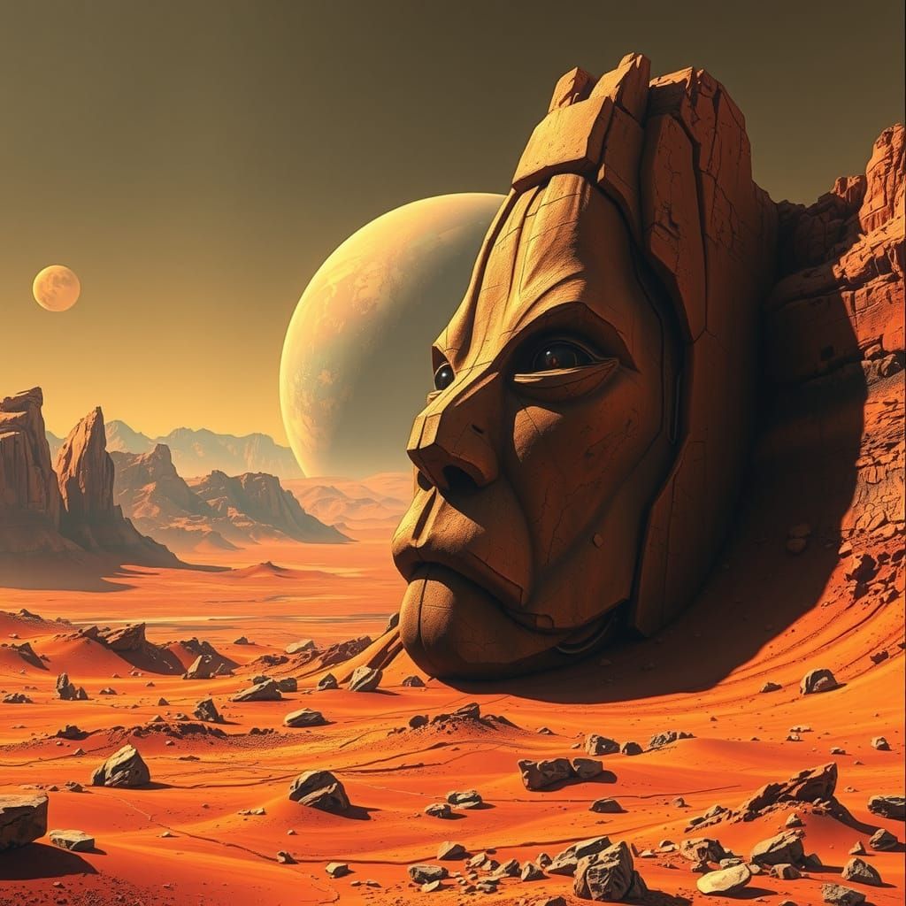 Pareidolia Effect On Mars - Cosmic Portrait of Mars: A Rocky...