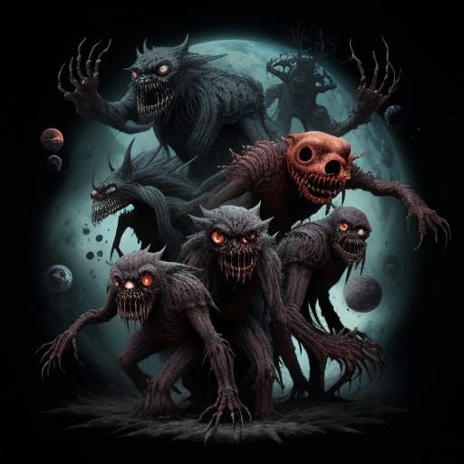 creepy creatures from space - Alien Beasts in a Cosmic Land...