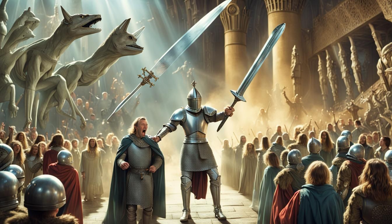 King Arthur fights the aliens - AI Generated Artwork - NightCafe Creator