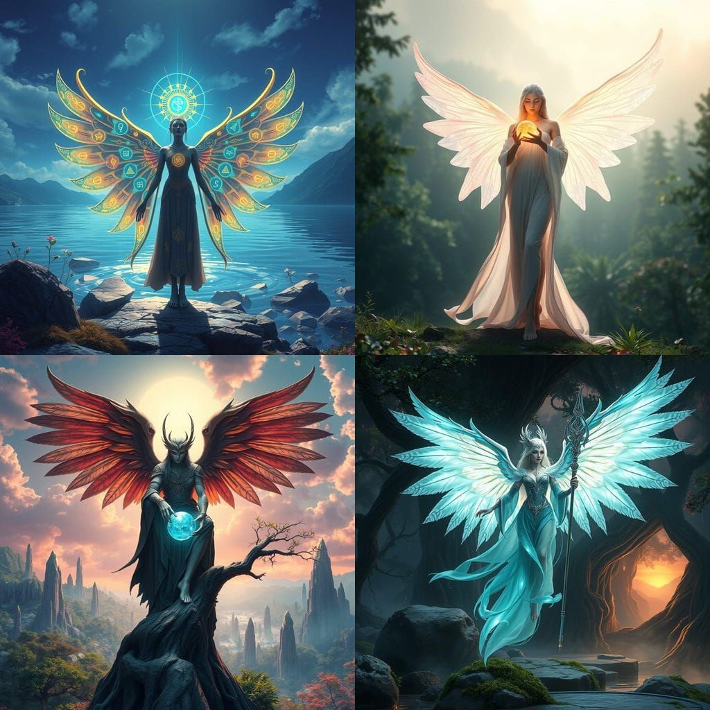Fantastical Humanoid Winged Beings with Deep Spiri... - AI Art