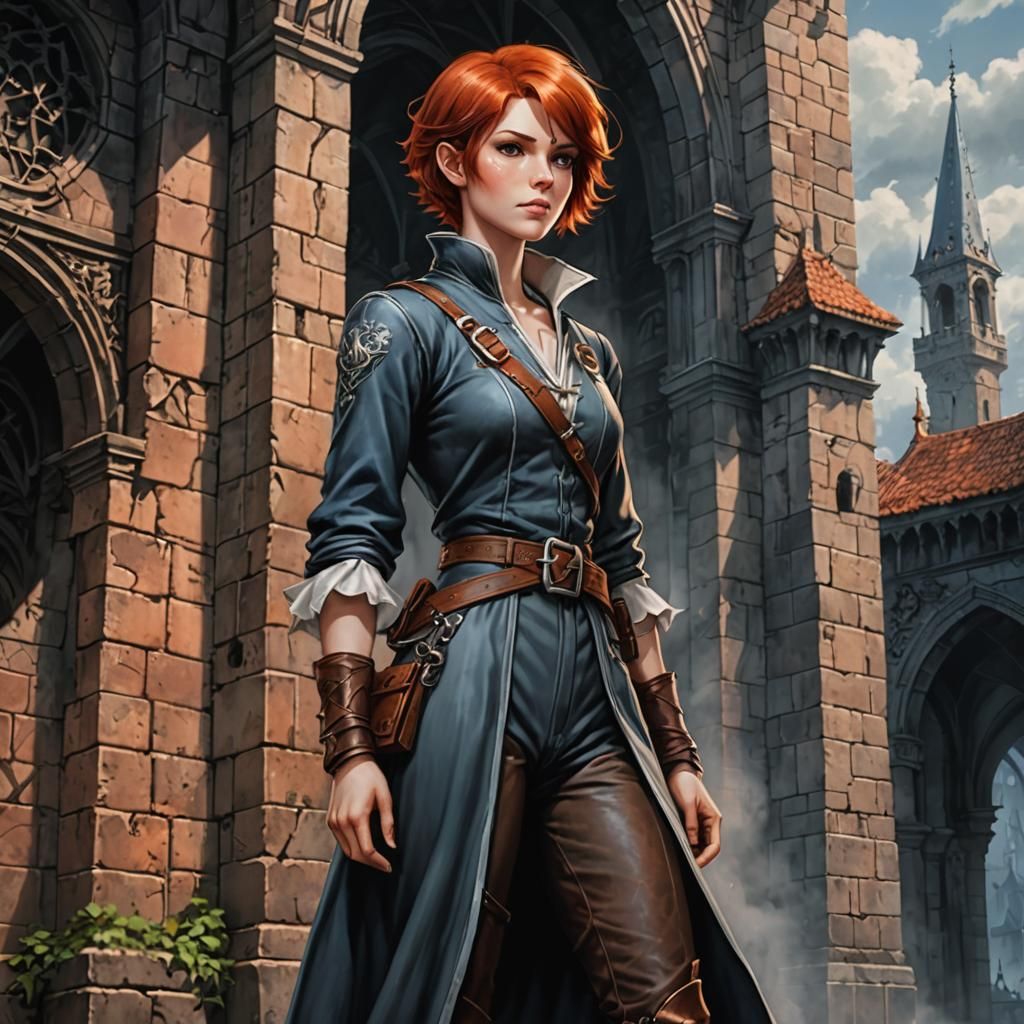 Barefoot redhead girl with a pixie cut in Castlevania, airbrush art ...