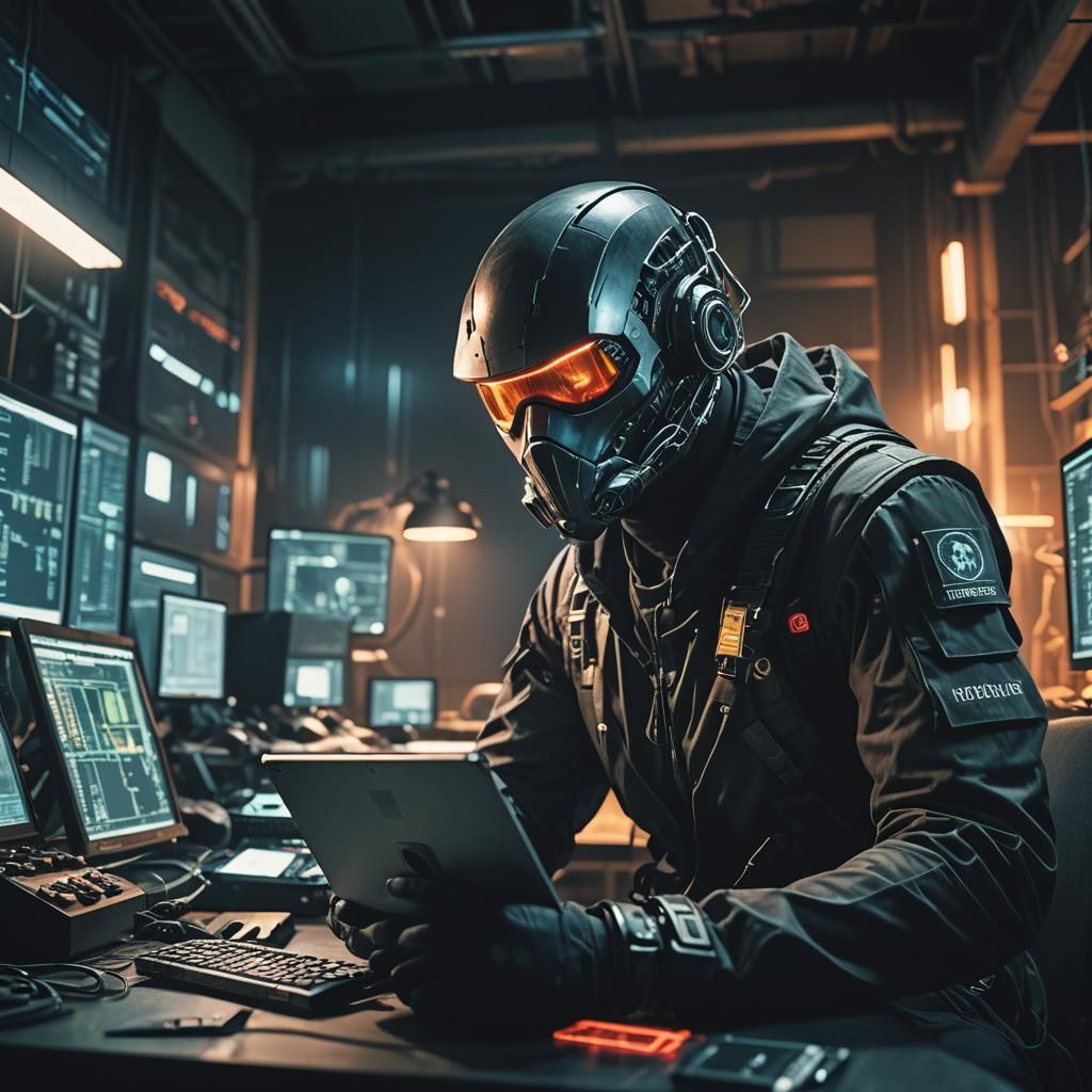 a cyberhacker working in a new world - AI Generated Artwork - NightCafe Creator