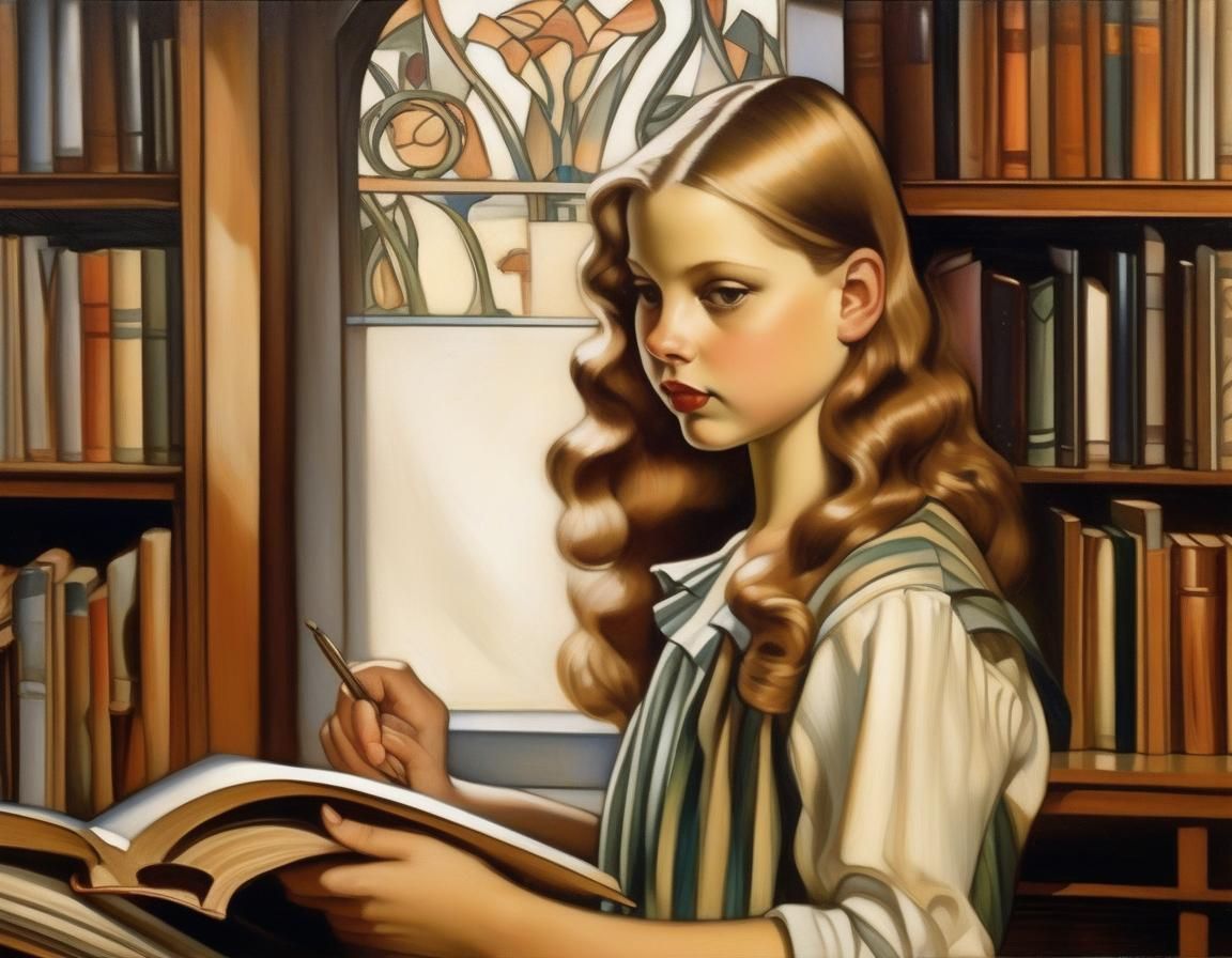 Tamara de Lempicka painting portrait of girl and tabby cat at a ...