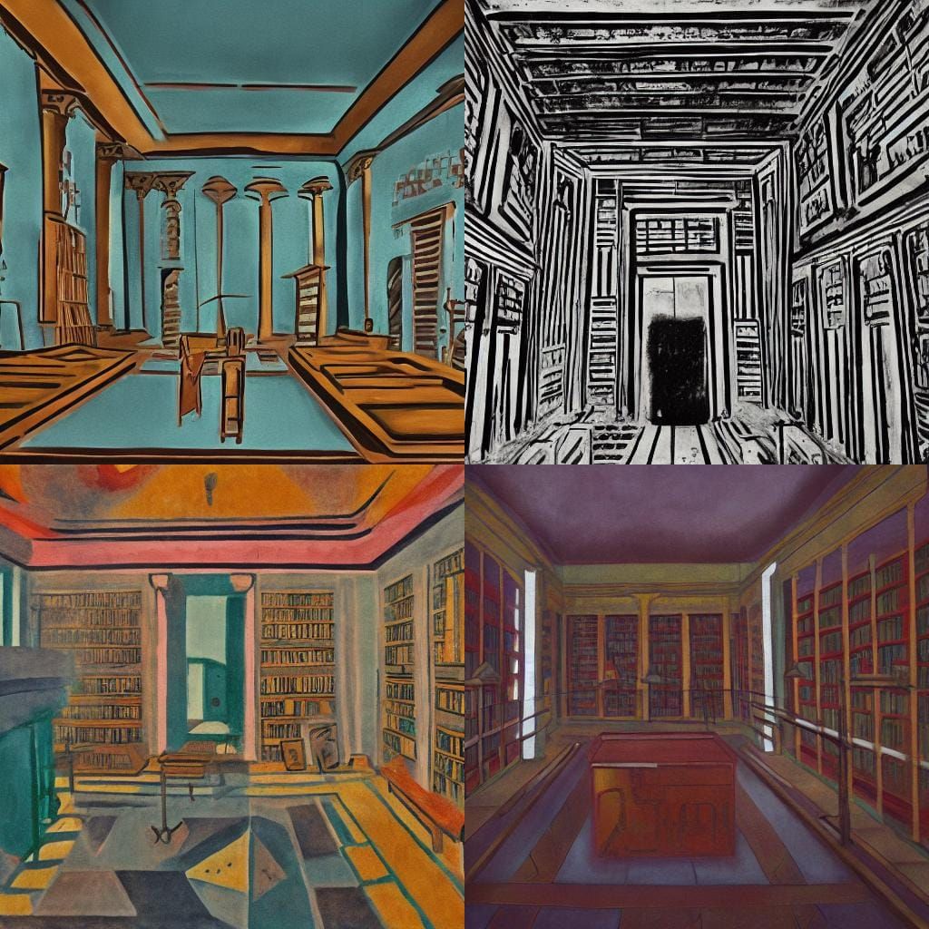 ancient libraries, apocalyptic, in the style of Henri Matisse - AI ...