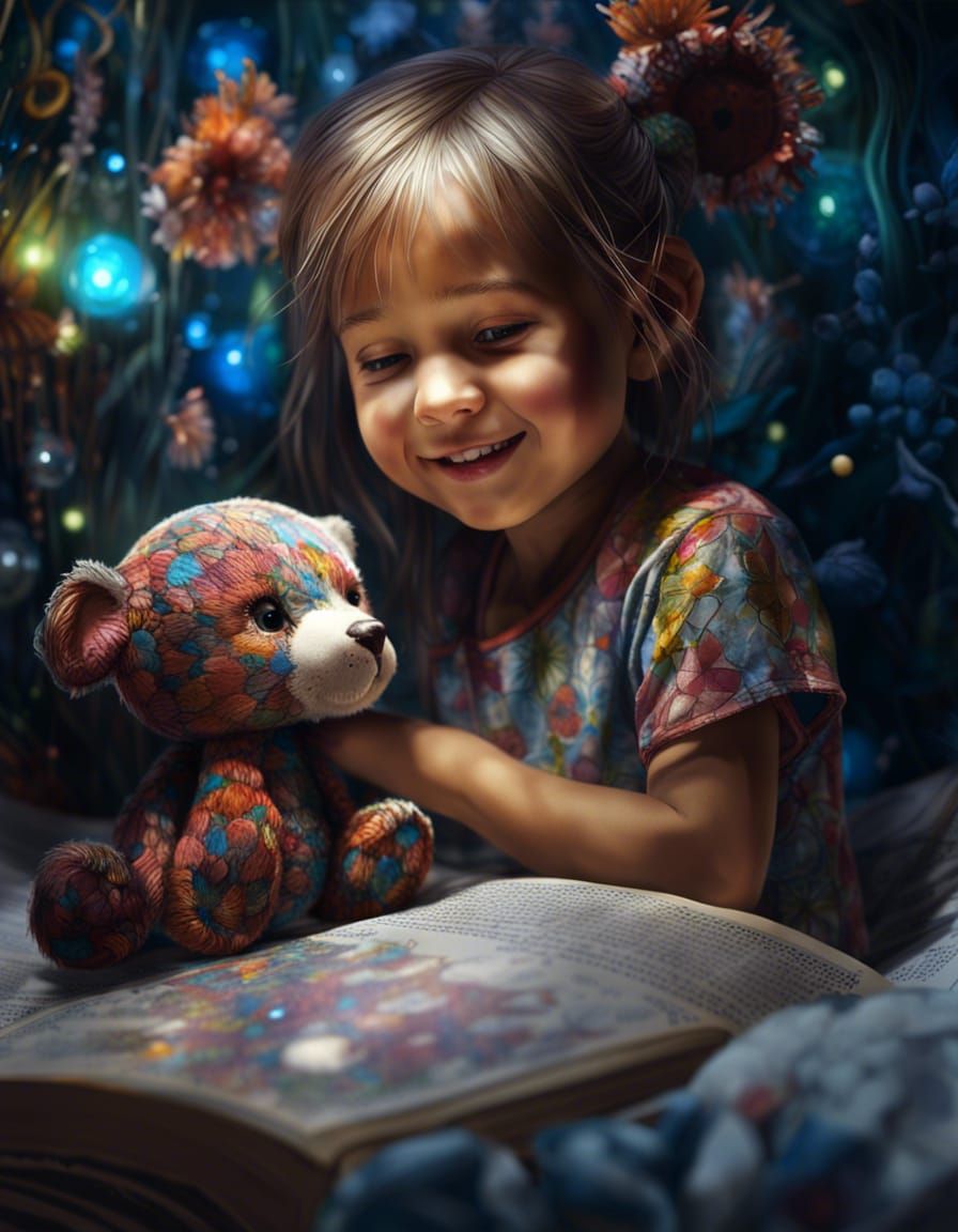 In bed with my stuffy - AI Generated Artwork - NightCafe Creator