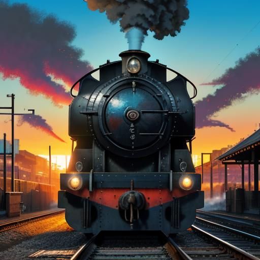 steam train, station, plumes of steam, sunrise, backlit, 4k - AI ...
