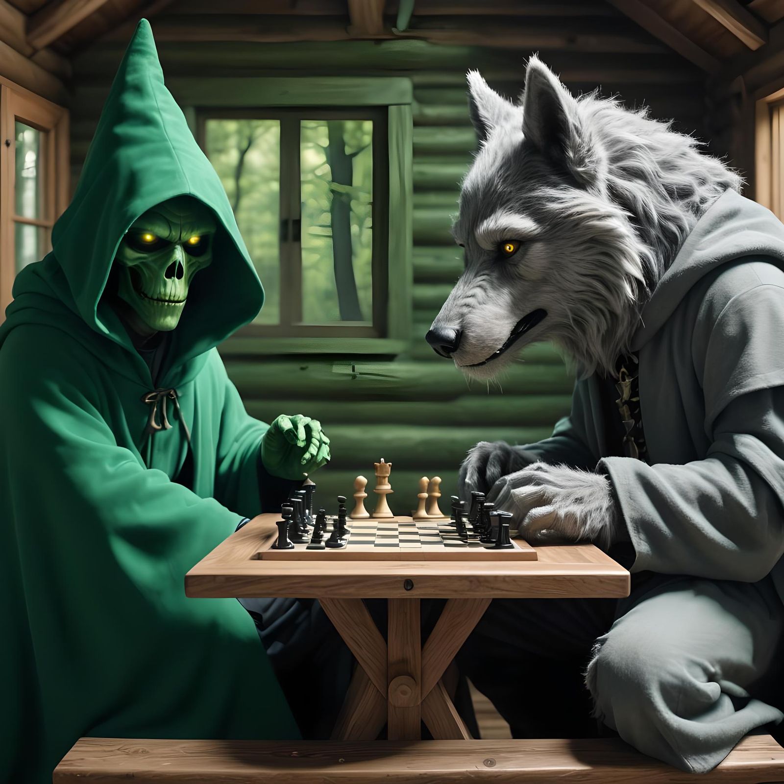 Ghost and a werewolf playing a game of chess. - AI Generated Artwork ...
