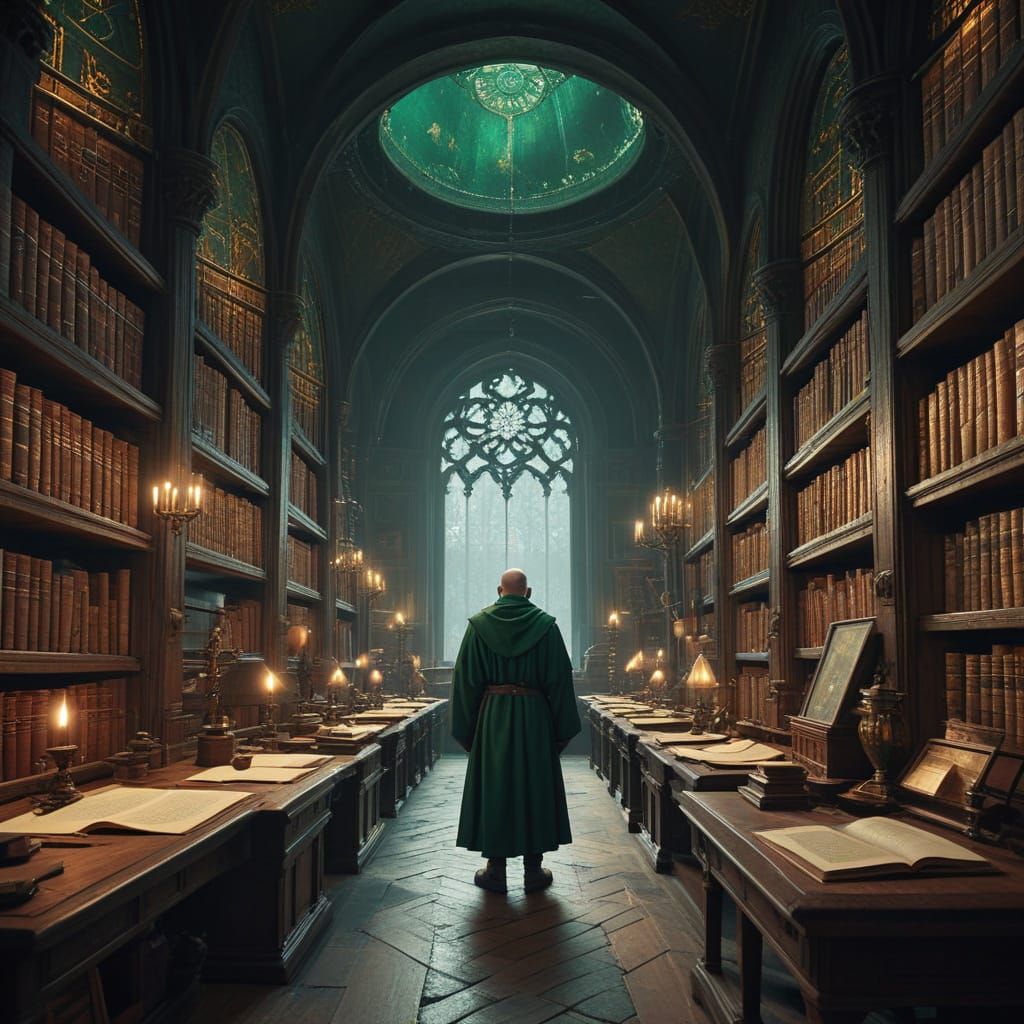 Medieval Scriptorium in Elegant Hues - AI Art