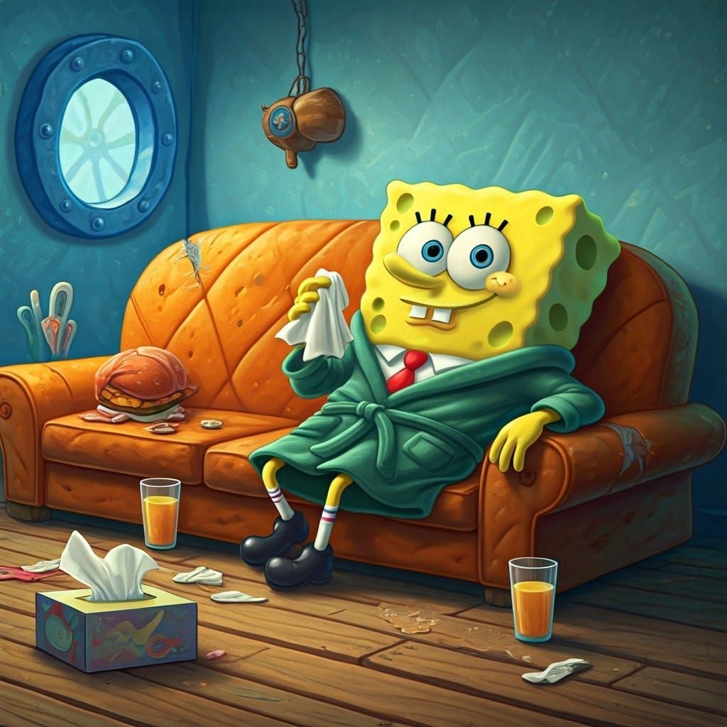 Sick SpongeBob SquarePants in 3D Animation Style - AI Art