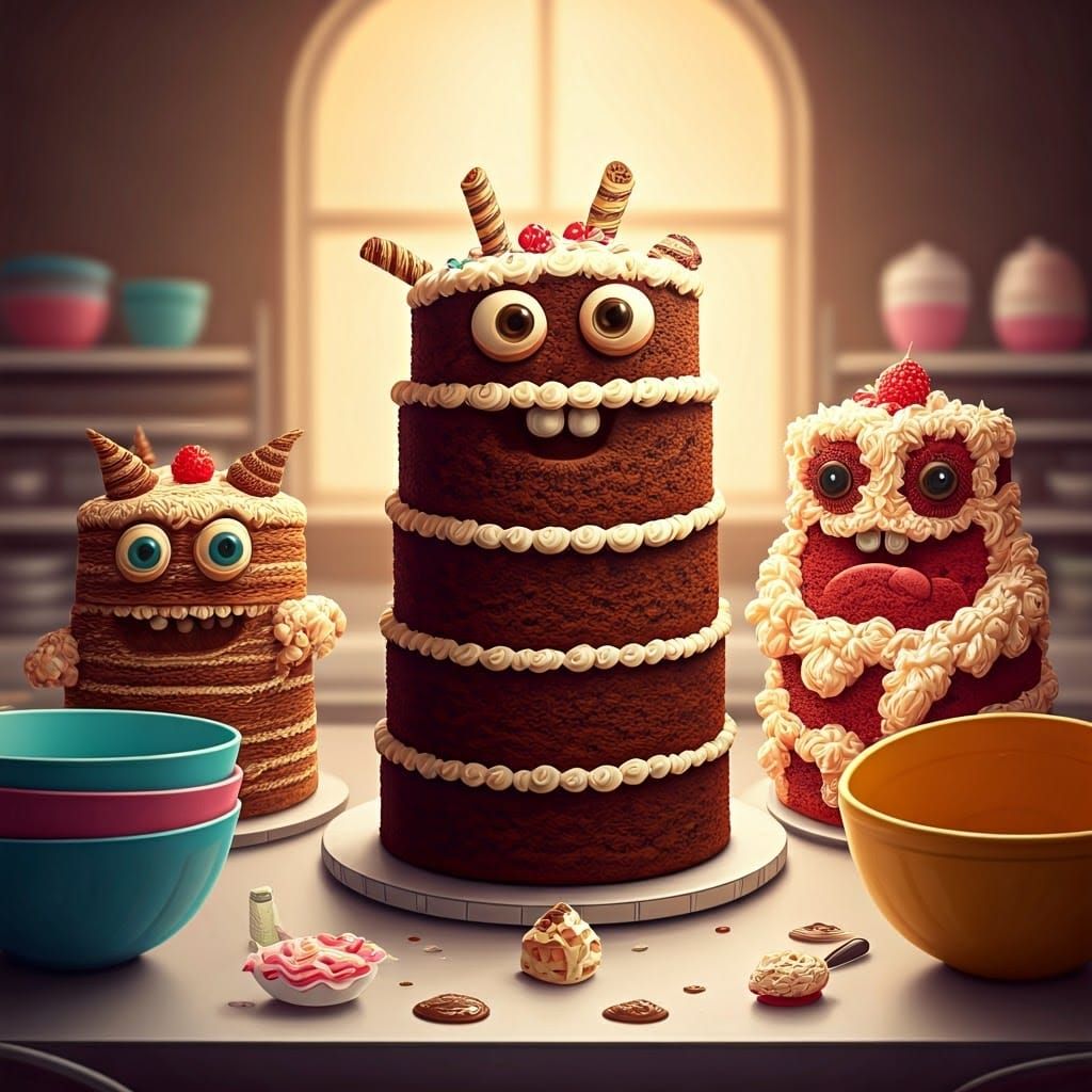 Cake Crusaders: Whimsical Bakery Scene with Goofy ... - AI Art