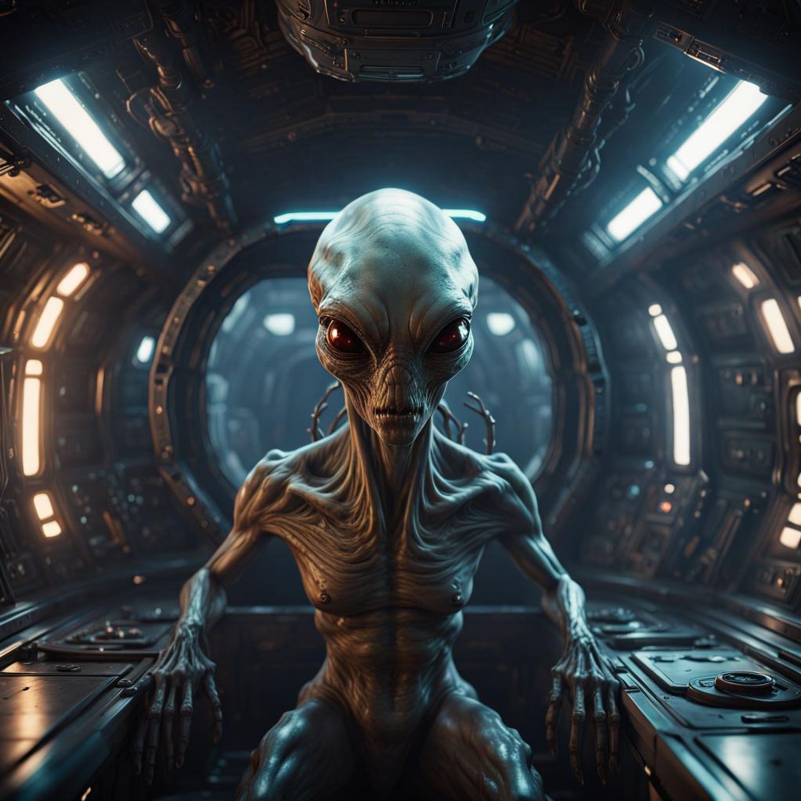 (an Alien inside a spaceship) - AI Generated Artwork - NightCafe Creator
