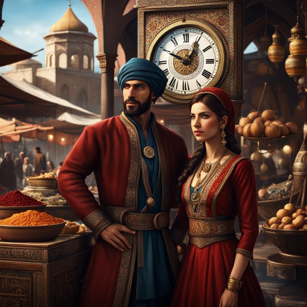 Young Ottoman couple at bazaar in Smyrna, - AI Generated Artwork ...