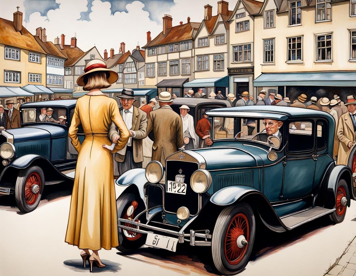 1920's vintage car show ,1920's fashion dressed woman - AI Generated ...