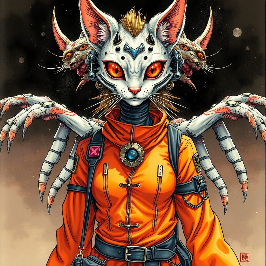 An otherworldly extraterrestrial feline humanoid woman with multiple ...