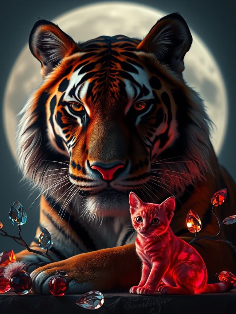 8k Dark and Moody Hyperrealistic portrait of a tiger with glass deep ...