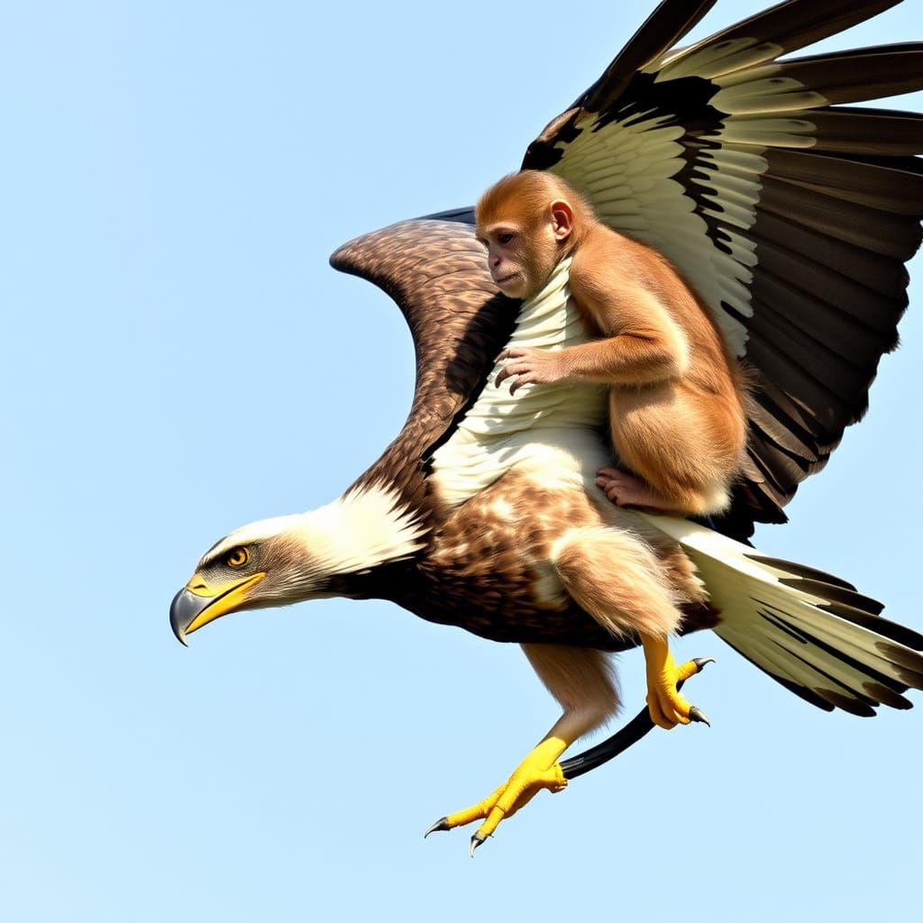 Buzzard and Monkey Soar Through the Air in a Delig... - AI Art