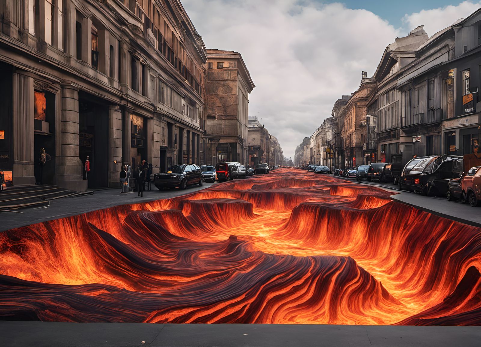Maximalist photo of optical illusion Street art of massive areas of the ...