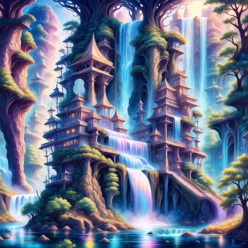 a waterfall where the water is infused with the power to transport ...