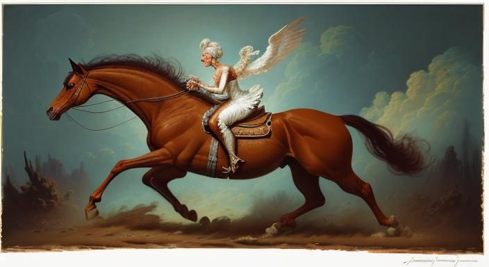 The miniature painting of the drag fairy on a horse in my grandmothers ...