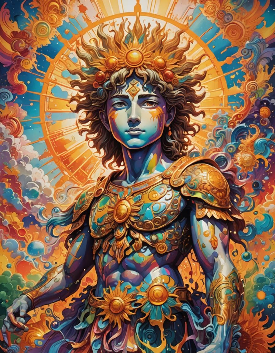 ( intricately detailed iridescent artwork of androgynous Apollo the god ...