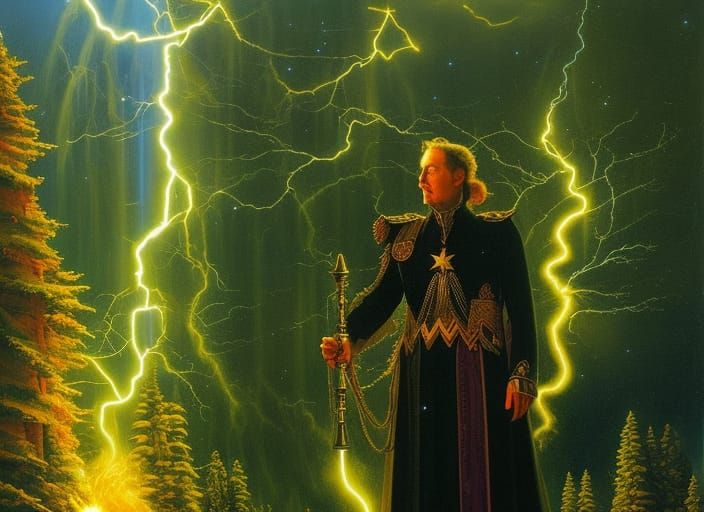 A magician makes stars and lightning appear from the tip of his magic ...