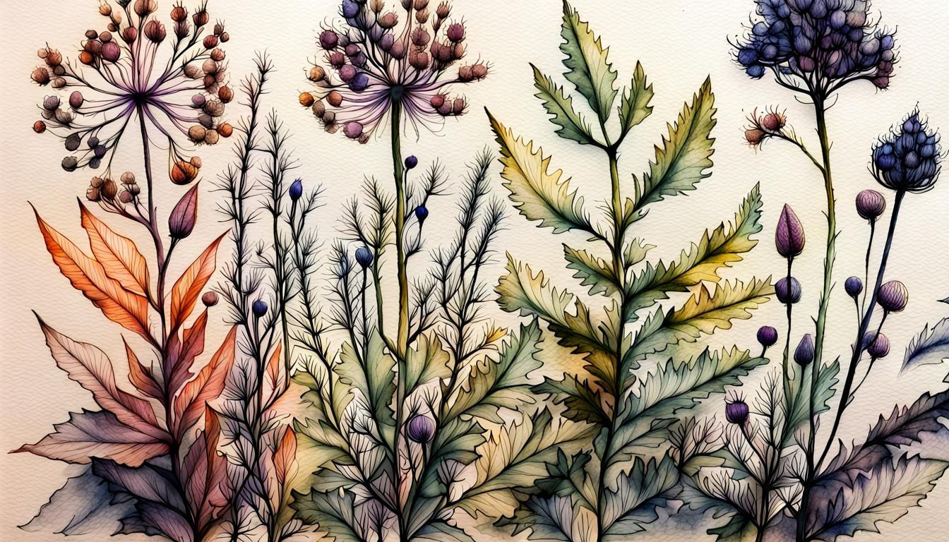 Botanical Ink Drawings D - AI Generated Artwork - NightCafe Creator