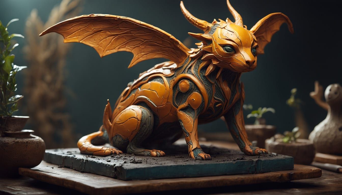 A stunning and artistic photo of various clay animals and mythical ...